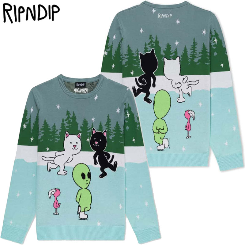 【楽天市場】送料無料 リップンディップ RIPNDIP SKATING WITH FRIENDS KNIT SWEATER ( ブルー ...