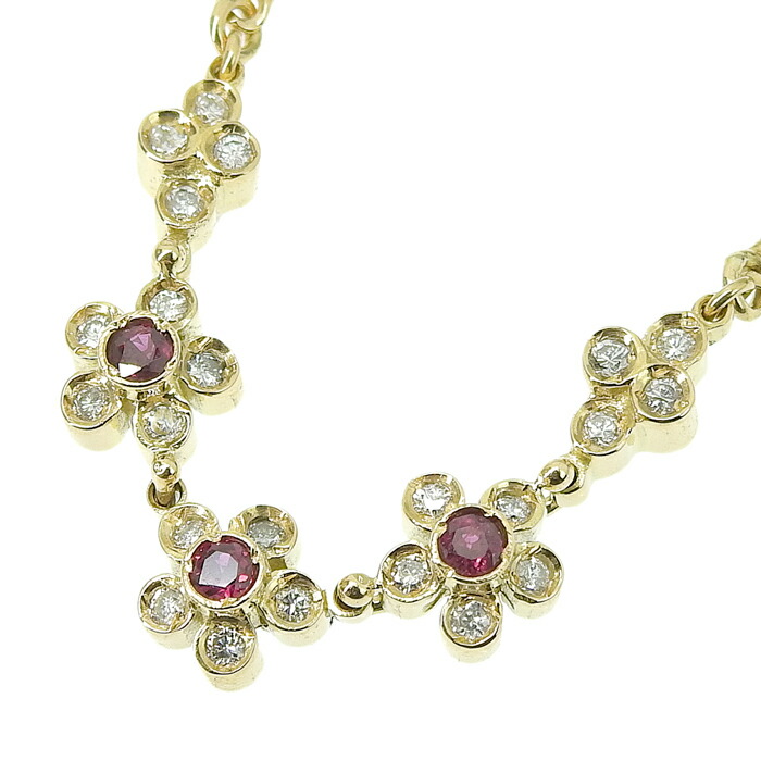 【楽天市場】LA Soma ラソマ フラワー モチーフ ルビー ダイヤ ネックレス K18YG 750 イエローゴールド ルビー 0.22ct ダイヤモンド 0.28ct 39cm 首飾り 花 ...