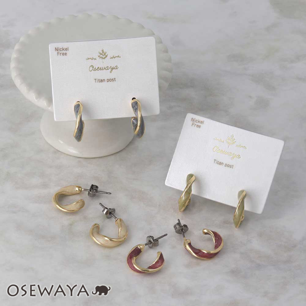 【楽天市場】【500円OFFクーポン配布】【楽天スーパーSALE 半額】ピアス ニッケルフリー メタル ツイスト マーブル カラー チタンポスト C型 フープピアス | OSEWAYA ...