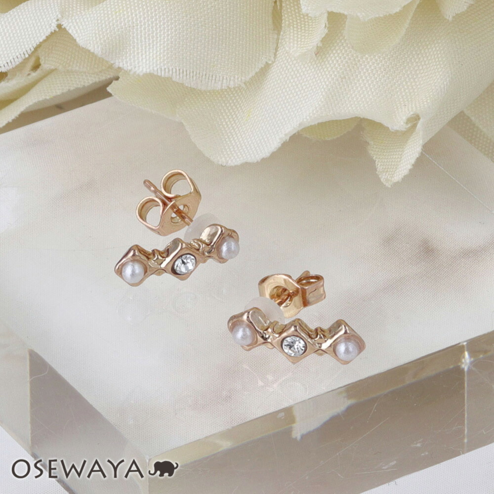 【楽天市場】【6/4夜限定30％OFFクーポン】【楽天スーパーSALE 半額】【送料無料】ピアス pinkgold ser K18post スクエア ストーン パール K18ピンクゴールド ...