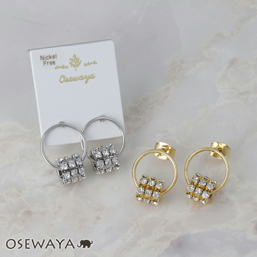 【楽天市場】【500円OFFクーポン配布】【楽天スーパーSALE 半額】ピアス ニッケルフリー メタル リング パヴェ ストーン ドロップピアス | OSEWAYA アクセサリー レディース ...