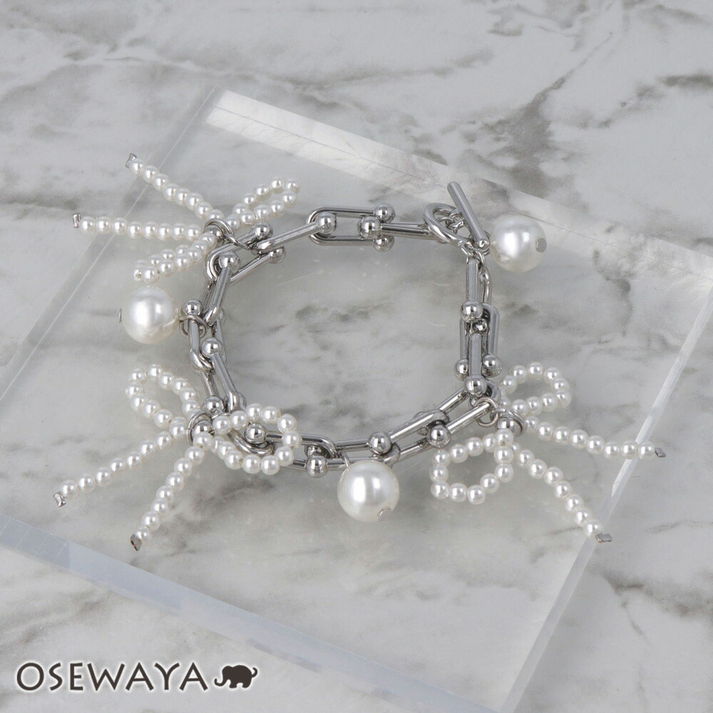 【楽天市場】【3/4夜30％OFFクーポン】ブレスレット yura ニッケルフリー メタル リンクチェーン パール リボン マンテル チェーンブレスレット | OSEWAYA アクセサリー ...