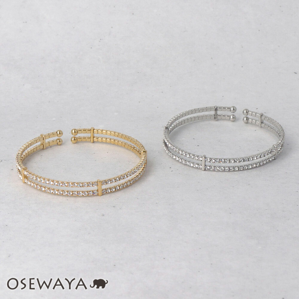 【楽天市場】【500円OFFクーポン配布】【楽天スーパーSALE 半額】ブレスレット ニッケルフリー メタル ライン ミニ ストーン 2連風 ハーフバングル | OSEWAYA アクセサリー ...