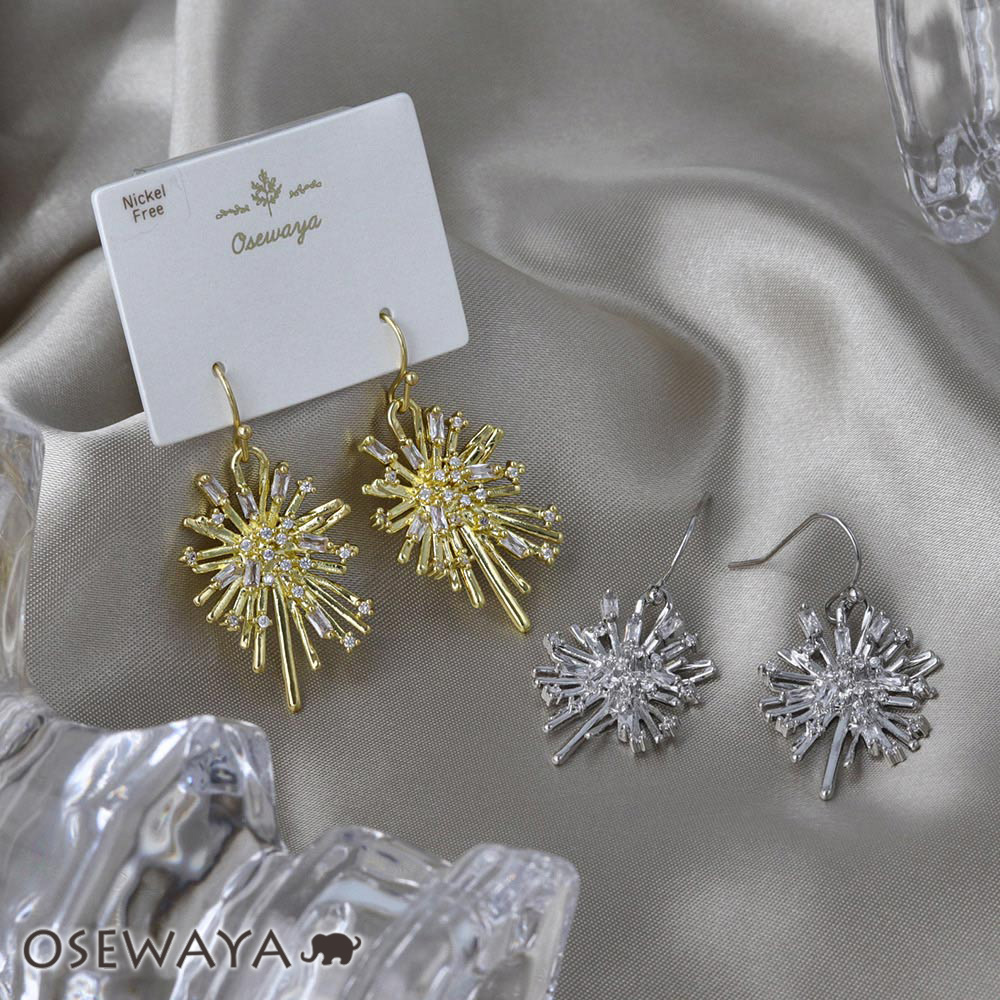 【楽天市場】【500円OFFクーポン配布】【楽天スーパーSALE 半額】ピアス ニッケルフリー メタル ミニ キュービックジルコニア 雪の結晶 フックピアス | OSEWAYA アクセサリー ...
