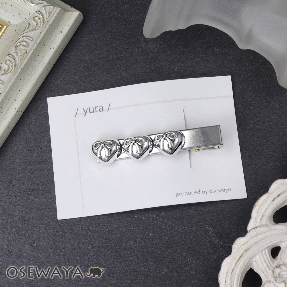 【楽天市場】ヘアクリップ yura メタル トリプル ハート リボン ミニクリップ | OSEWAYA ヘアアクセサリー ヘアアクセ レディース 女性 大人 プレゼント ギフト 結婚式 ...