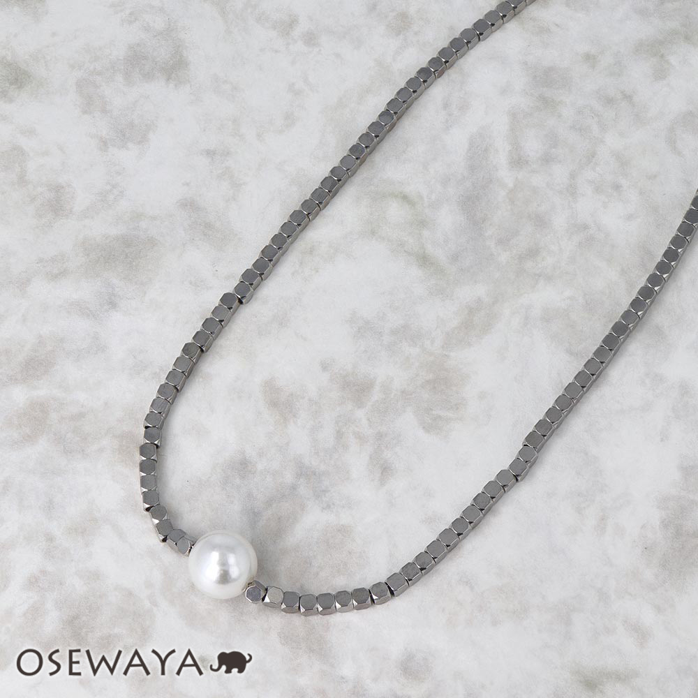 【楽天市場】【送料無料】ネックレス ステンレス シルバー メタルビーズ スクエア 1粒 パール ショートネックレス | OSEWAYA アクセサリー レディース 女性 大人 プレゼント ギフト ...