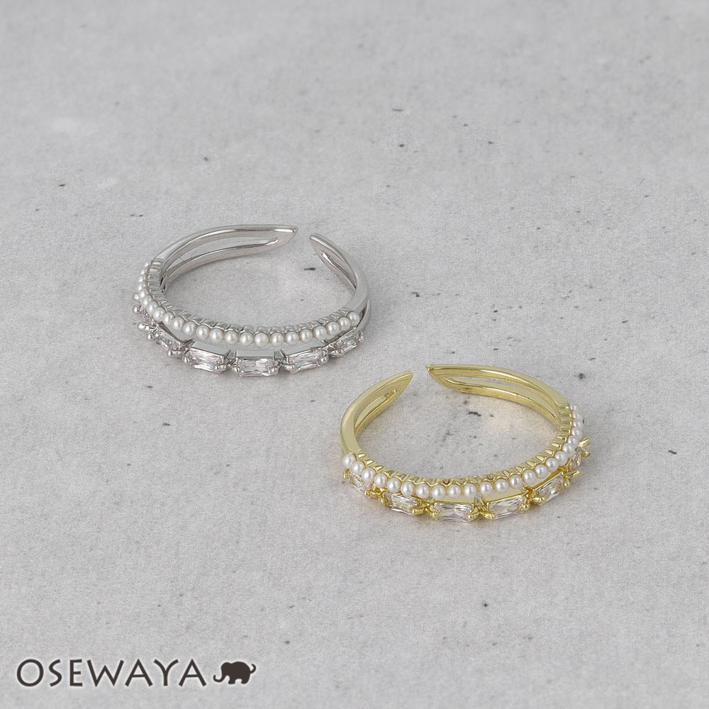 【楽天市場】リング ニッケルフリー パール キュービックジルコニア 2連風 フリーサイズ 指輪 | OSEWAYA アクセサリー レディース 女性 大人 プレゼント ギフト 結婚式 誕生日 ...