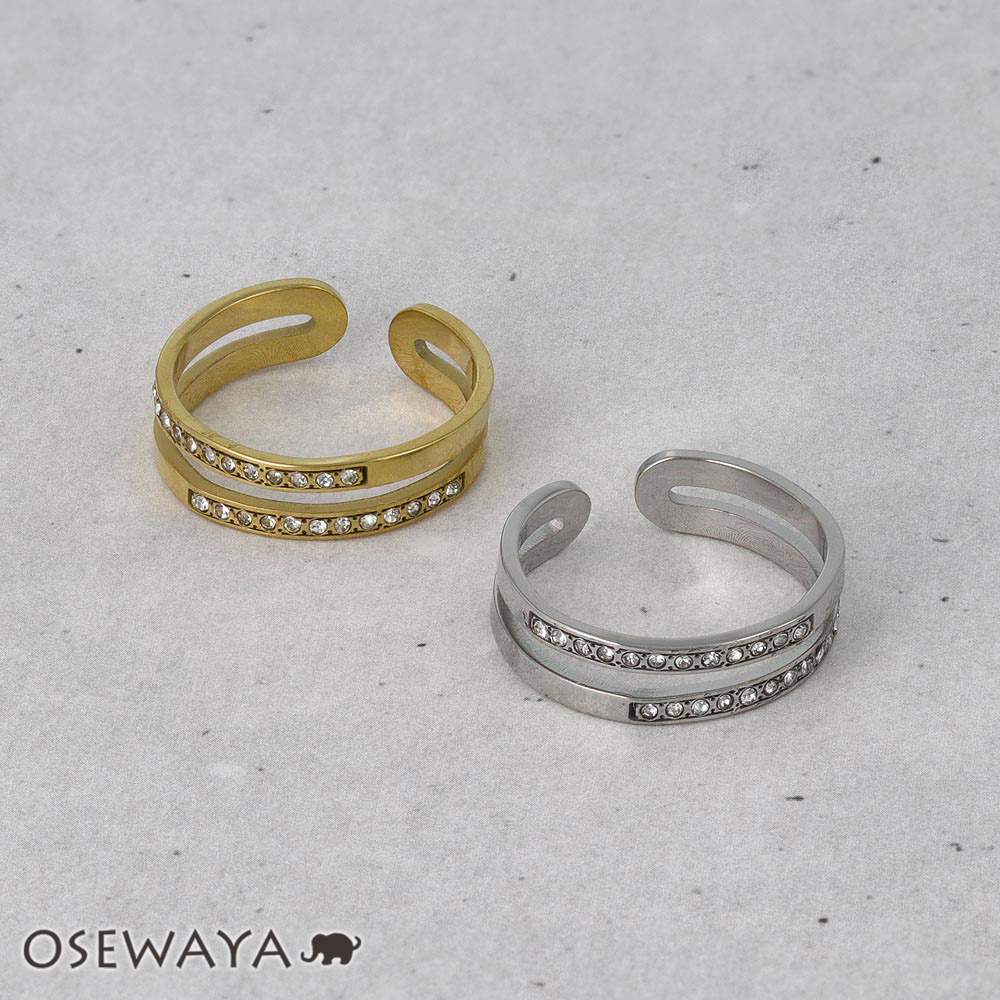 【楽天市場】【送料無料】リング ステンレス ストーン 2連風 フリーサイズ 指輪 | OSEWAYA アクセサリー レディース 女性 大人 プレゼント ギフト 結婚式 誕生日 おしゃれ ...