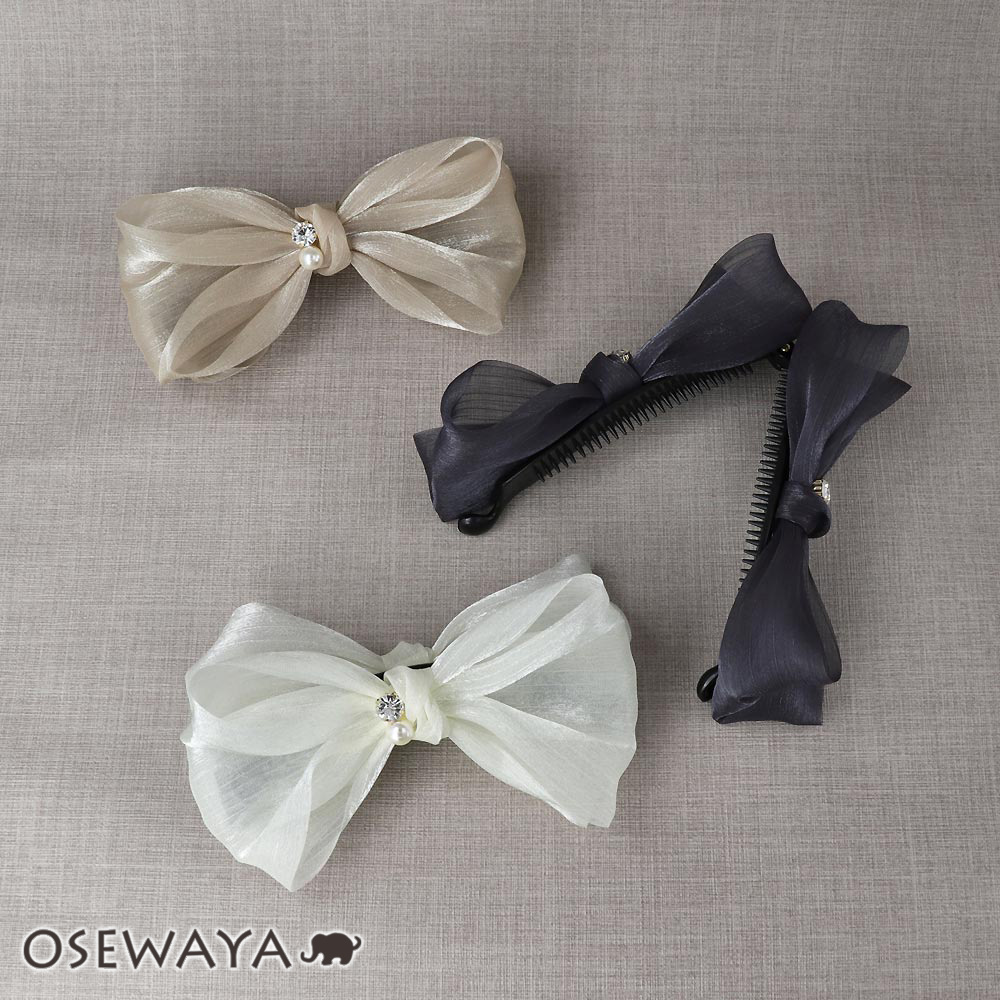 【楽天市場】【4/24夜限定20％OFFクーポン】バナナクリップ リボン シアー シマー パール ストーン ヘアクリップ | OSEWAYA ヘアアクセサリー ヘアアクセ レディース 女性 ...