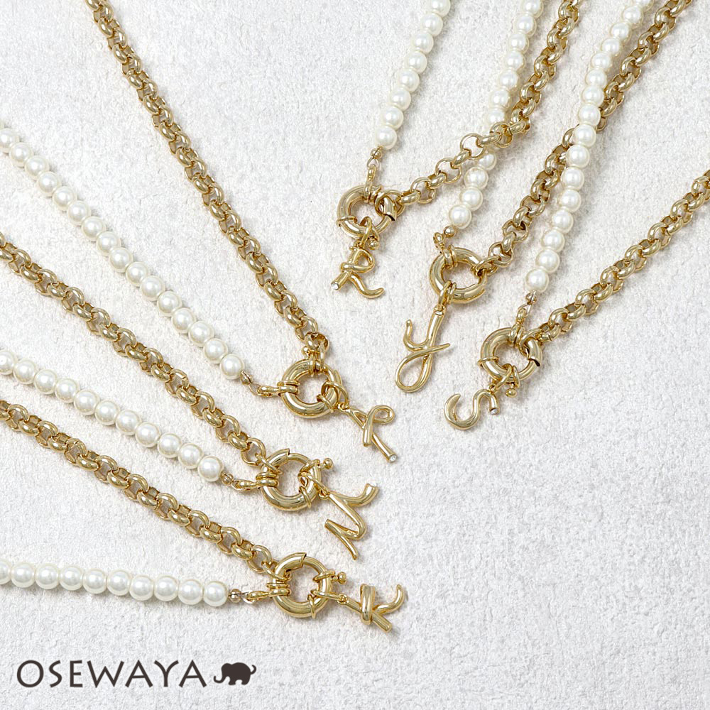 【楽天市場】【マラソン20％OFFクーポン配布中】【送料無料】ネックレス ニッケルフリー イニシャル パール チェーン ストーン チョーカー | OSEWAYA アクセサリー レディース 金属 ...