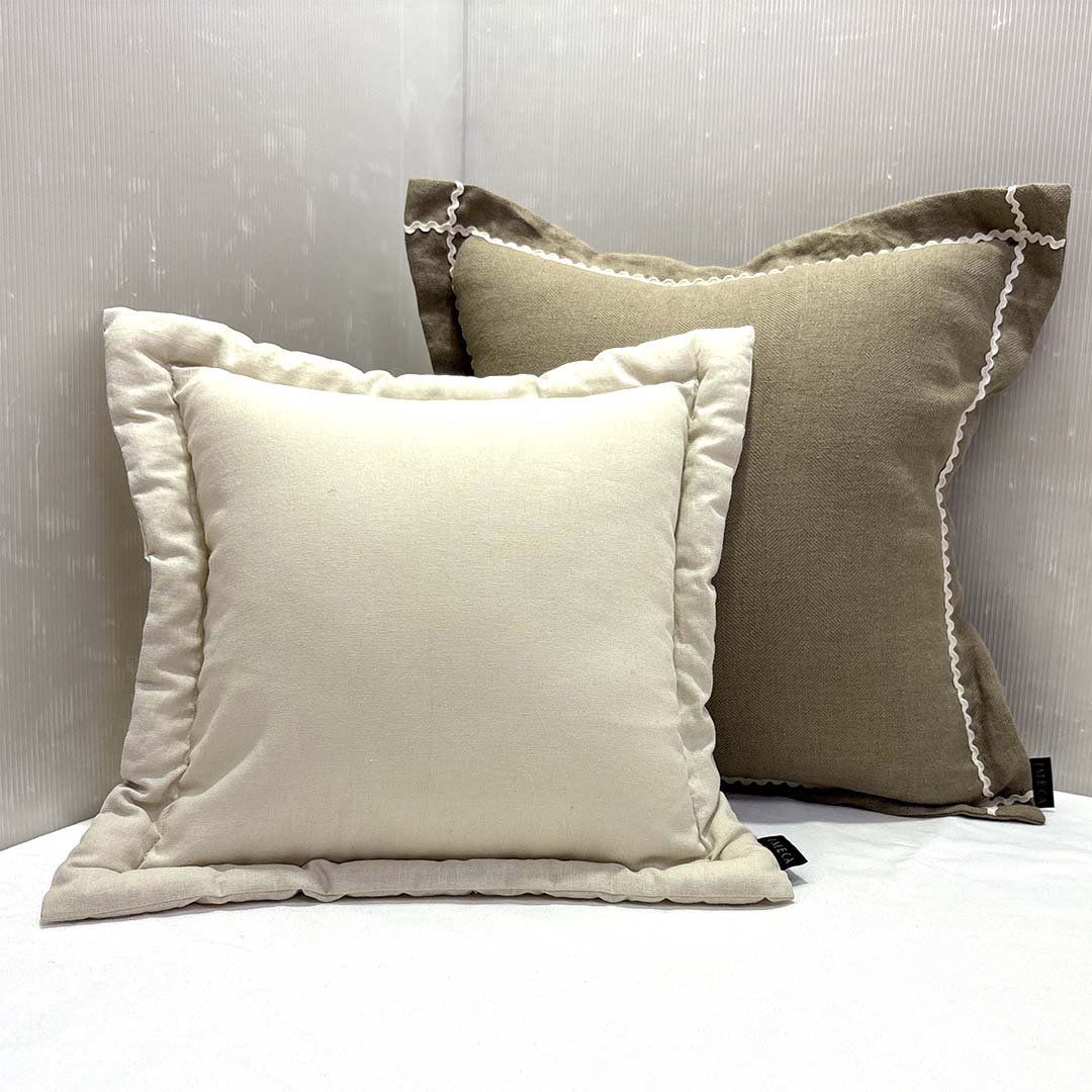 【楽天市場】【新古品】 【モデルルーム展示品】 NEED'K(ニーディック) IMECA(イメカ) 40×40cm ベージュ/ナチュラル ＋ 30×30cm アイボリー インナークッション付き ...