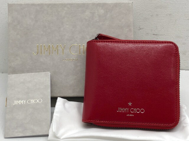 【楽天市場】【送料無料】JIMMY CHOO(ジミーチュウ) SCOTT スコット 二つ折り財布 ラウンドファスナー財布 / レッド 赤 ...