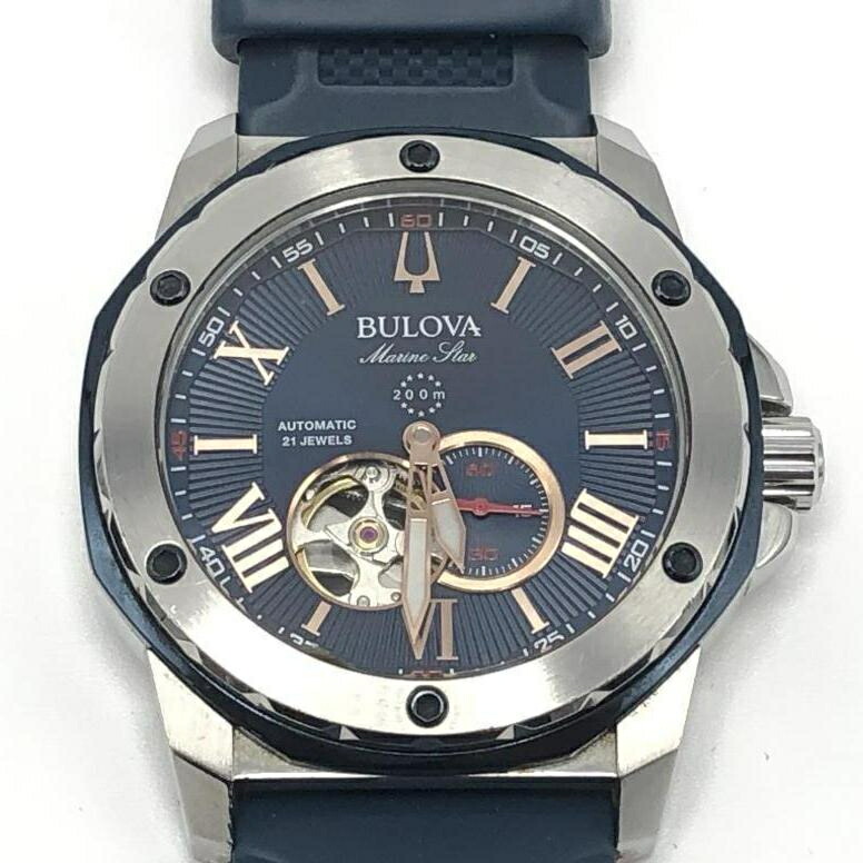 【楽天市場】【中古】BULOVA マリンスター 腕時計 自動巻き 98A282 ネイビー ブローバ[10]：お宝創庫