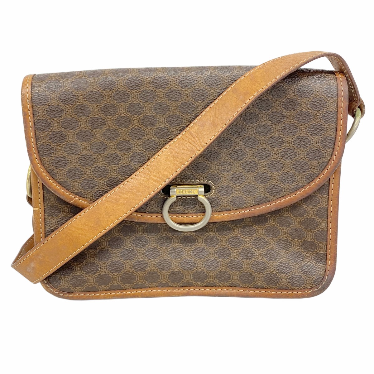 【楽天市場】【6ac2678】セリーヌ ショルダーバッグ マカダム PVC ブラウン ゴールド金具【中古】レディース：おたからや 楽天市場店