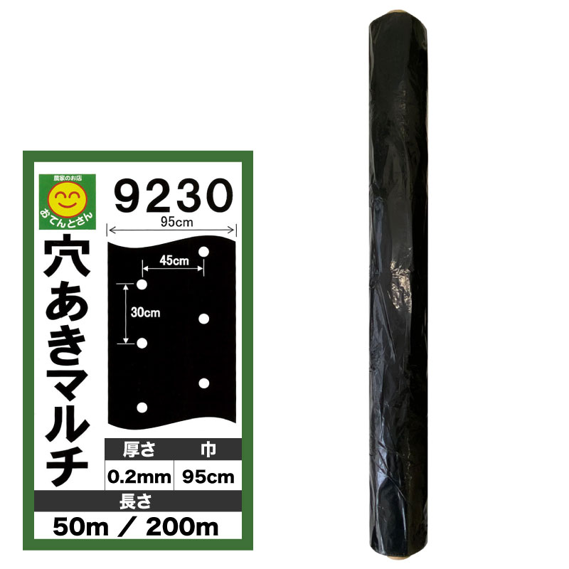 【楽天市場】穴あき黒マルチ 9230 厚0.02mm×幅95cm×長50m／厚0.02mm×幅95cm×長200m 60mm孔 穴あきマルチ ...