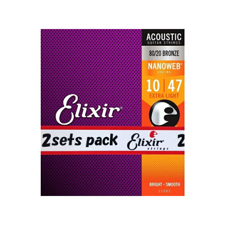 【楽天市場】【アコースティックギター弦】 エリクサー ギター弦 2setpack 11002 80/20BRONZE NANOWEB ...