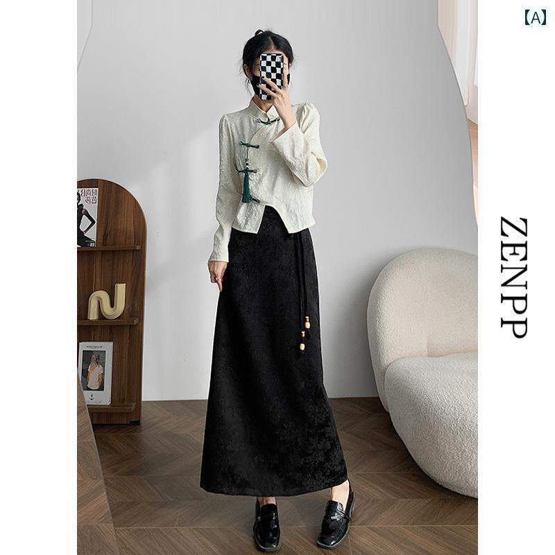 【楽天市場】スカート 春夏 チャイナ風 レディース ヒップカバー ストレート ロング トップス 上下 セット ハイウエスト きれいめ シンプル ...