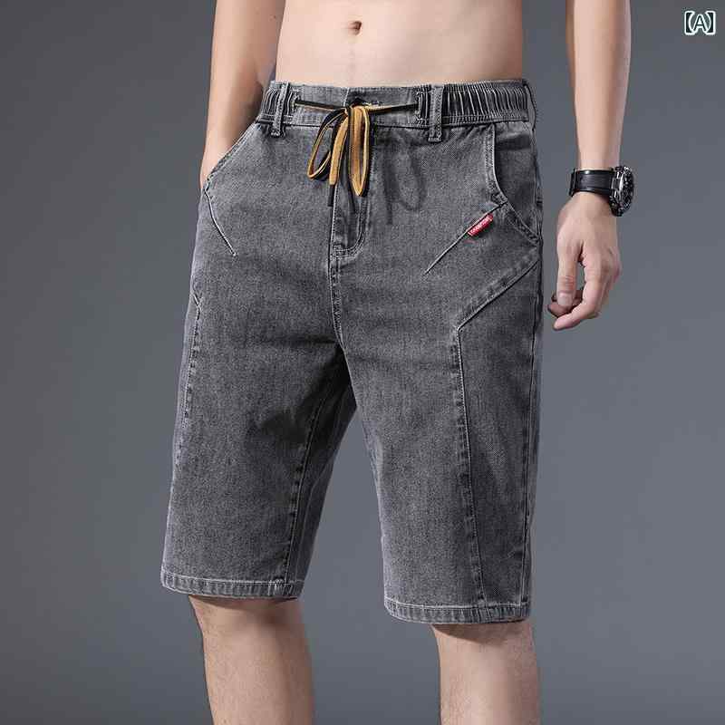 【楽天市場】デニム パンツ メンズ ジーンズ カジュアル 大きめサイズ ショート ウエストゴム 七分丈 春夏 ストレート ハーフパンツ ...