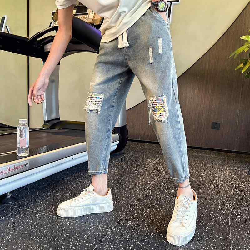 【楽天市場】ダメージベ ガー 九分丈 夏 薄手 涼しい トレンディ 細み スリム レトロ 夏 パンツ：おうち健康生活