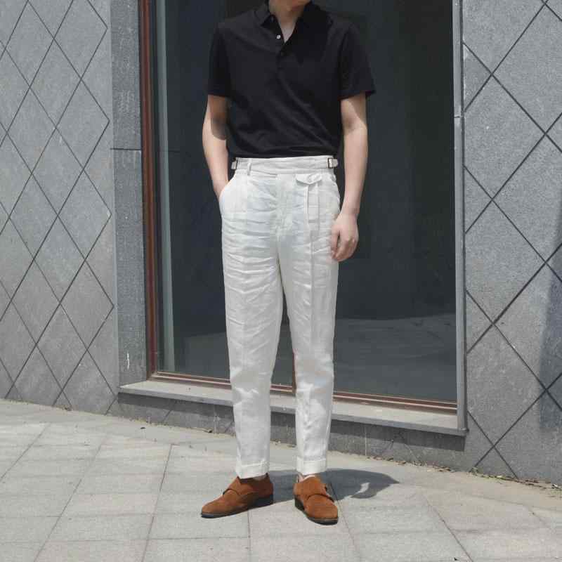 【楽天市場】メンズ パンツ オフィス ビジネス カジュアル ダンディ 通気性 快適 快適 リネン 夏 ダブルプリーツ パリ ボタン イタリア ...