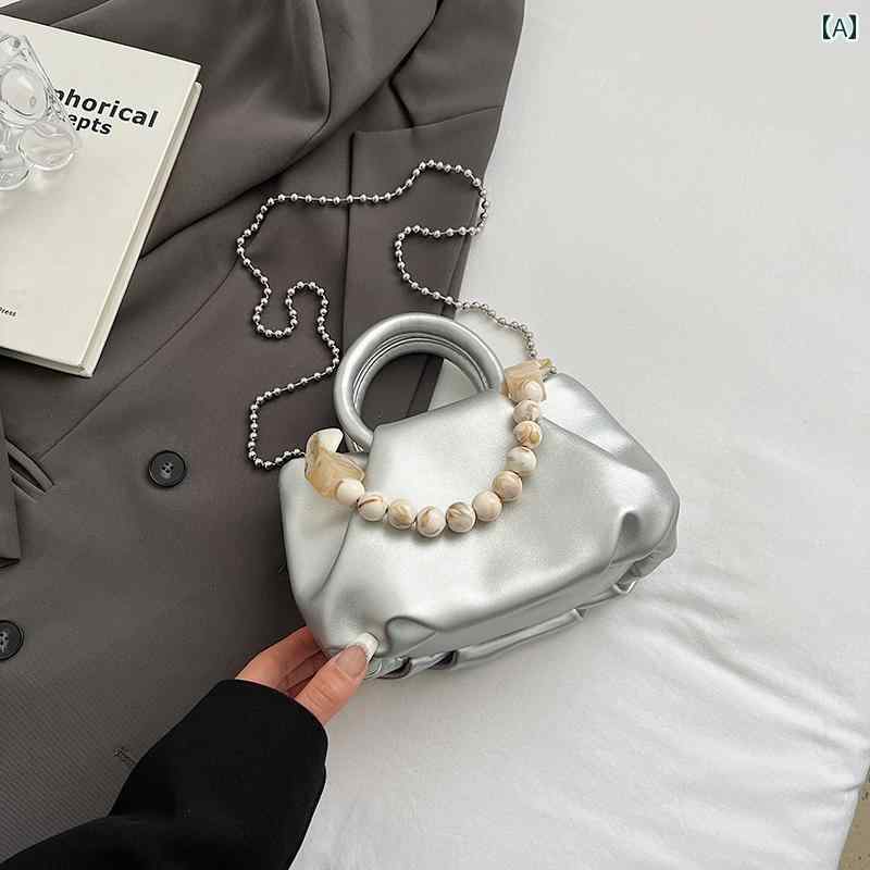 【楽天市場】レディース バッグ 普段使い 秋冬 精巧 質感 チェーン 小さめ シルバー プリーツ ハンドバック クロス ボディバッグショルダー ...