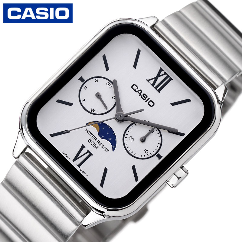【楽天市場】カシオ 腕時計 CASIO 時計 カシオ CASIO スタンダード ムーンフェイズ STANDARD ホワイト 男性 向け メンズ ...