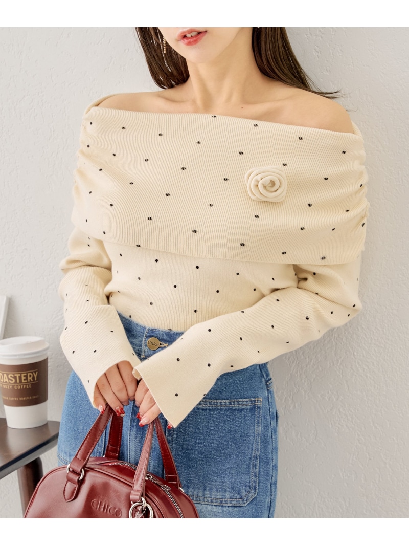 【楽天市場】【SALE／64%OFF】【Chico】ローズコサージュ付きオフショルニット PAL GROUP OUTLET パル グループ ...