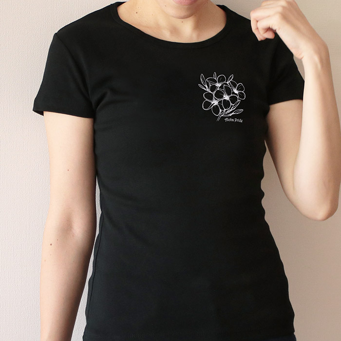 【楽天市場】フラダンスTシャツ−AlohaPride [ホオカヒ] ブラック シルバー シルクプリント レディース tsht-hookahi ...