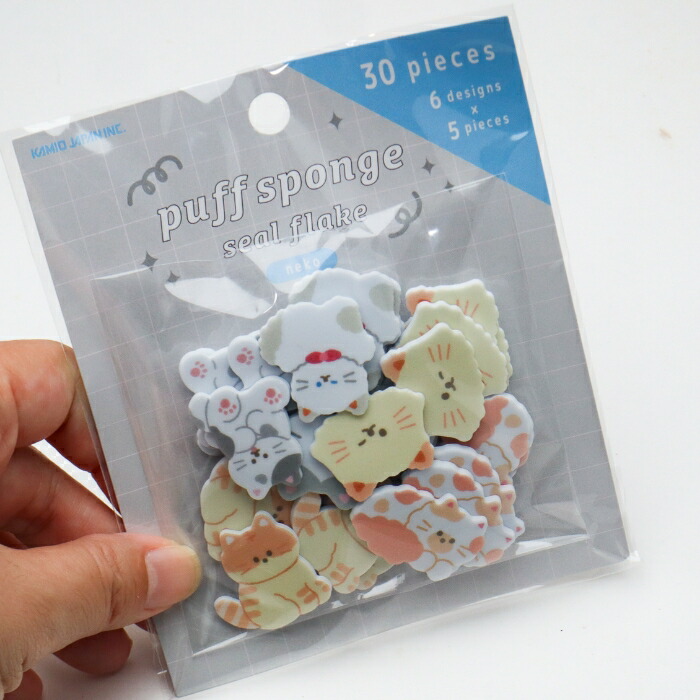 【楽天市場】パフスポンジシール（猫）ネコ柄 フレークシール puff sponge seal flake neko チャトラ ハチワレ 三毛猫 ...