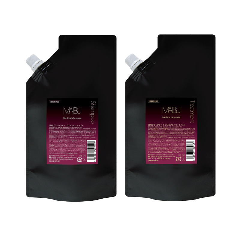 【楽天市場】ハホニコ マイブ薬用ブラックラメイ プレミアムシャンプー(500ml) プレミアムトリートメント(500g)リフィルセット：PECHKA