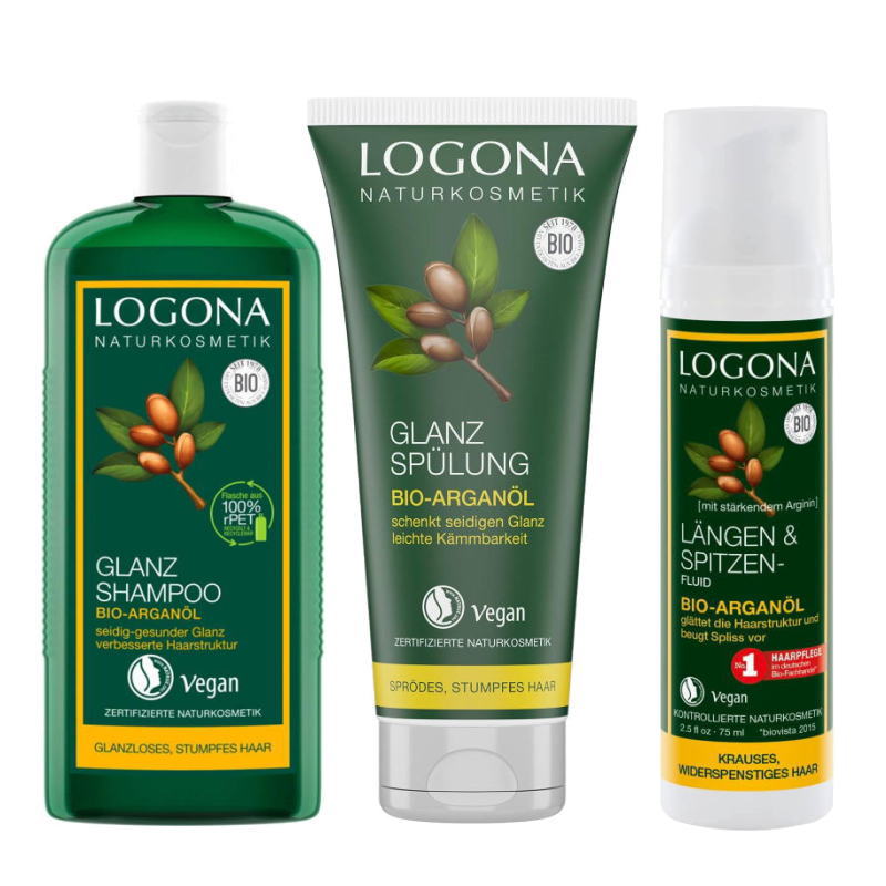 【楽天市場】LOGONA ロゴナ アルガン シャイン シャンプー(250ml) ヘアコンディショナー(200ml)シャイン ヘアフリュイド(75ml)計3点セット：PECHKA