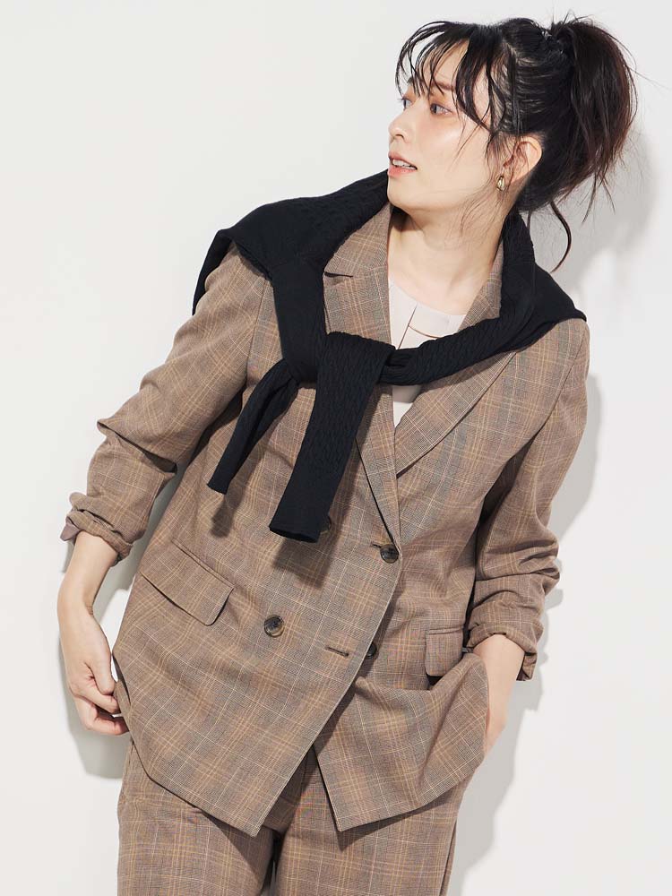 【楽天市場】レディースジャケット 長袖布帛 My wardrobeファインチェックダブルジャケット ブラウン SS S M L ポリエステル レーヨン ポリウレタン 秋冬 PSFA：PSFA ...