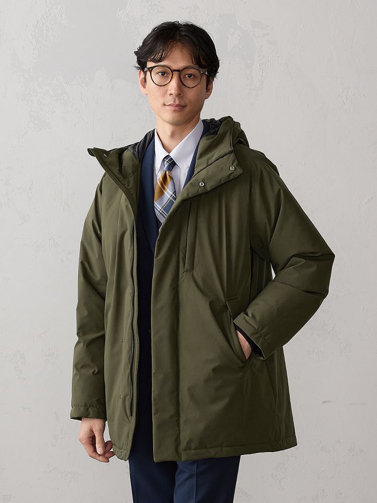 【楽天市場】メンズカジュアルアウターオールウエザーテックス ハイブリッドダウンフード付きコート カーキー S M L LL ポリエステル 秋冬 PSFA：PSFA ピーエスエフエー