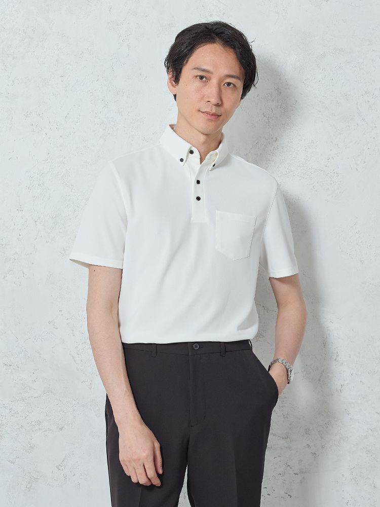 【楽天市場】メンズカジュアルインナー 【高通気】ボタンダウン半袖ポロシャツ オフホワイト S M L LL ポリエステル 春夏 PSFA：PSFA ピーエスエフエー