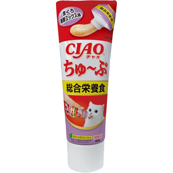 【楽天市場】【在庫限り】賞味期限2026年6月10日 CIAO チャオ ちゅ～ぶ 総合栄養食 まぐろ海鮮ミックス 80g 猫用おやつ ちゅーる ...