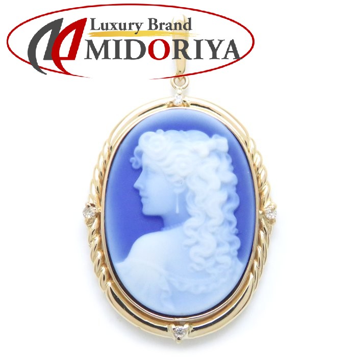 【楽天市場】カメオ ペンダントトップ ダイヤモンド入り 女性モチーフ メノウ ブルー系 K18YG イエローゴールド / 78807【中古 ...