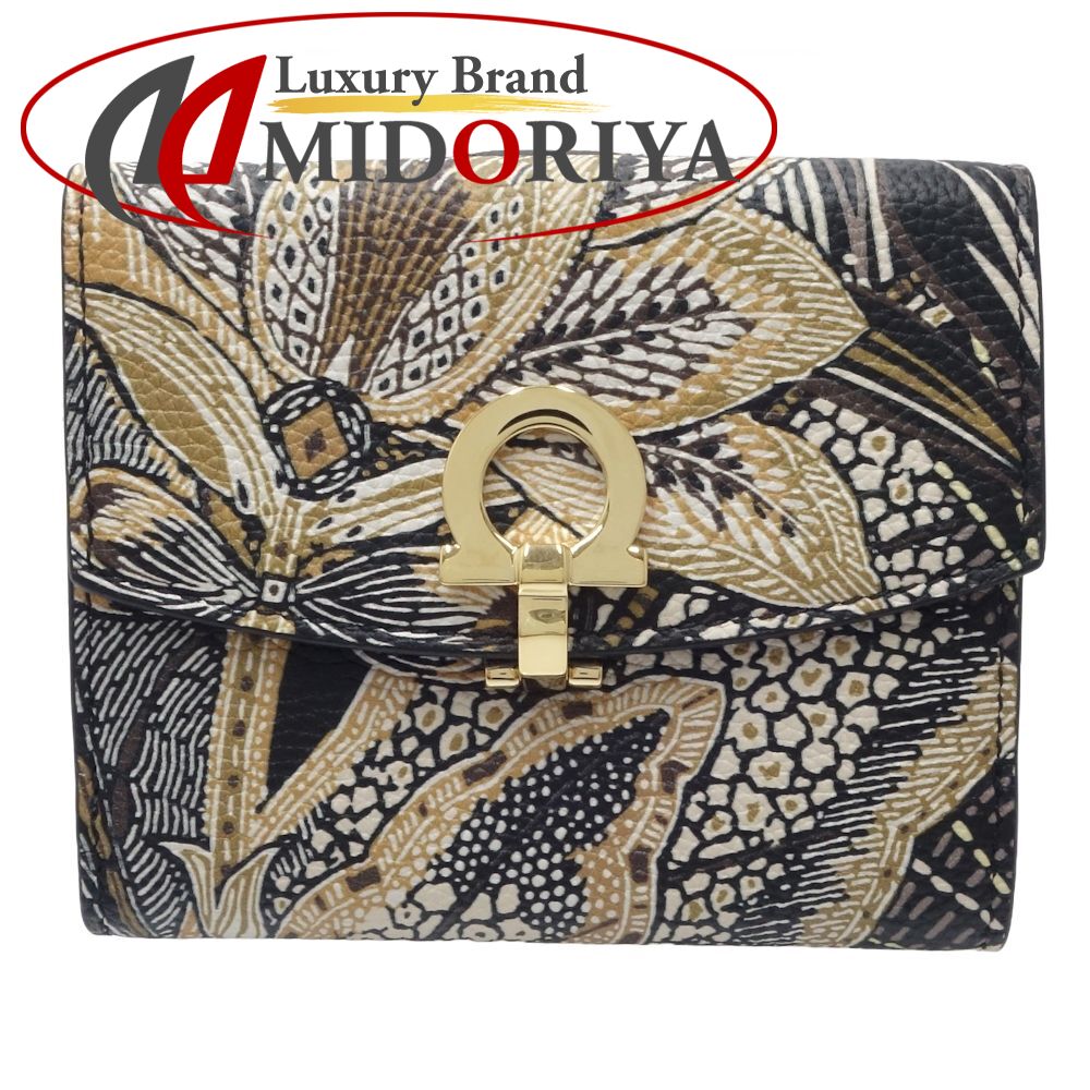 【楽天市場】Salvatore Ferragamo サルヴァトーレフェラガモ 二つ折り財布 ガンチーニ レザー ベージュ ブラック ...