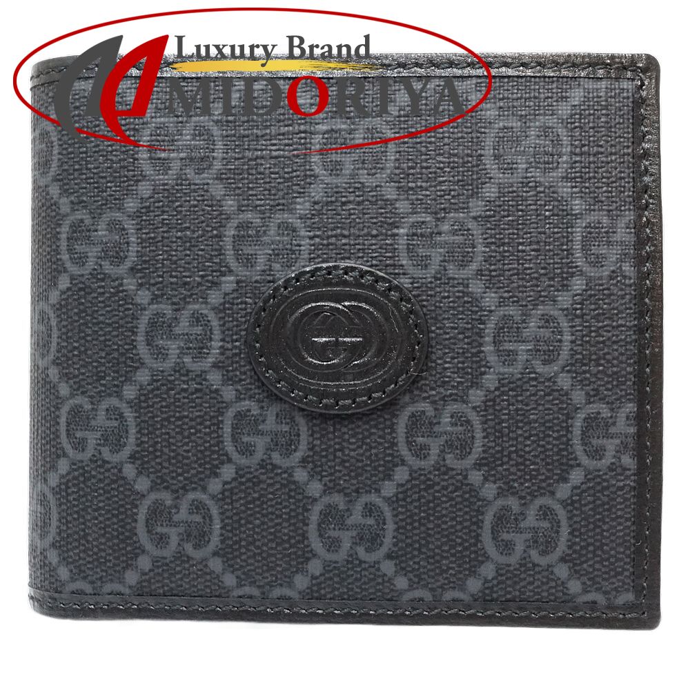 【楽天市場】GUCCI グッチ 二つ折り財布 673000 コンパクトウォレット インターロッキングG PVCxレザー ブラック/180928 ...