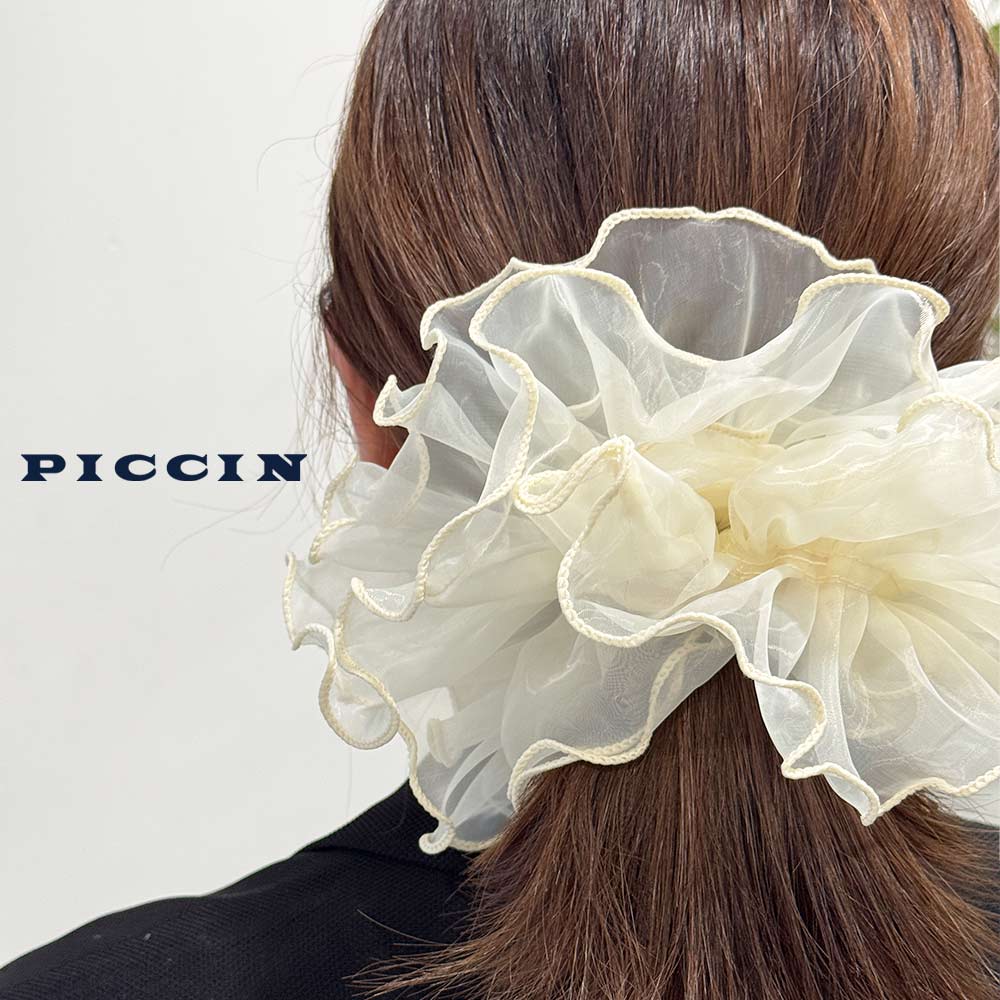 【楽天市場】PICCIN レイヤードメローシュシュ レディース ヘアアクセサリー シュシュ シアー 大きめ オフホワイト ブラック：PICCIN楽天市場店