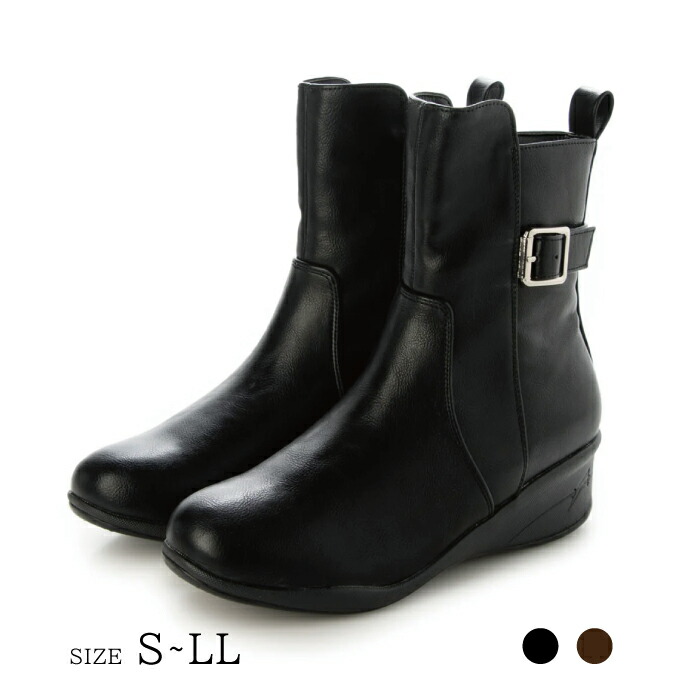【楽天市場】【Le son/ル ソン KT-5244】撥水加工ショートバックルジップウェッジブーツ：Pierce Shoes 楽天市場店
