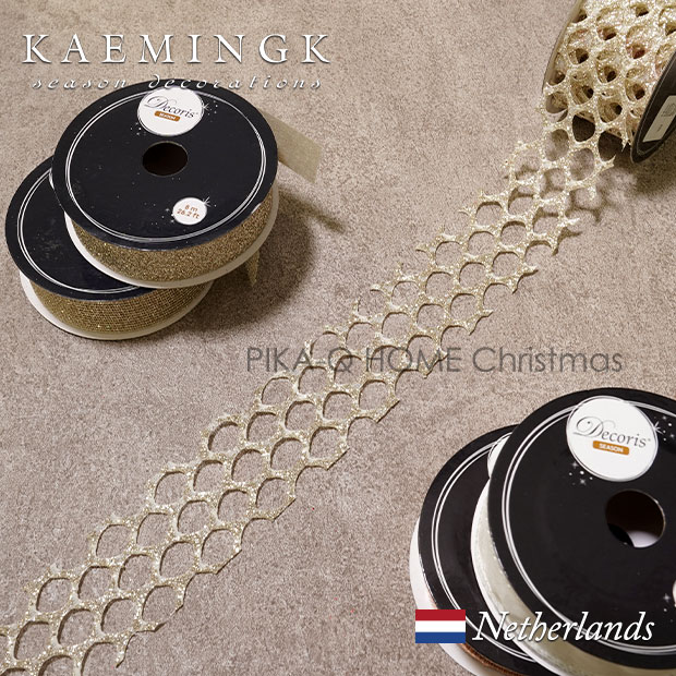 【楽天市場】リボン 440135[130070-6]オランダ KAEMINGK(カイミング)ホワイト＆ゴールドリボン ゴールドメッシュ（大）[440135-GML]デコレーション リボン ...