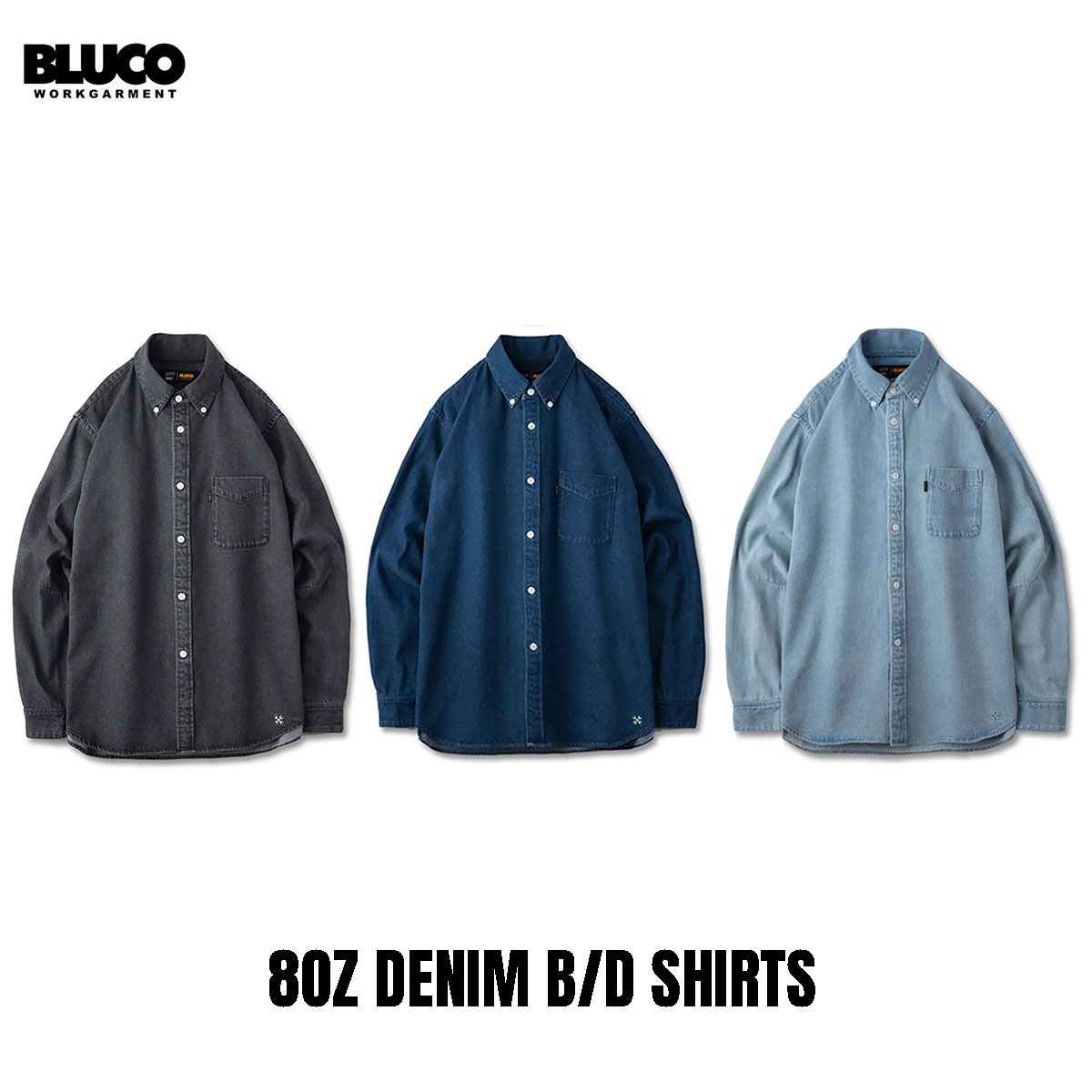 【楽天市場】送料無料!!BLUCO(ブルコ) OL-11-002 8OZ DENIM B/D SHIRTS 3色(BLACK/MEDIUM INDIGO/LIGHT INDIGO)：Pins ...