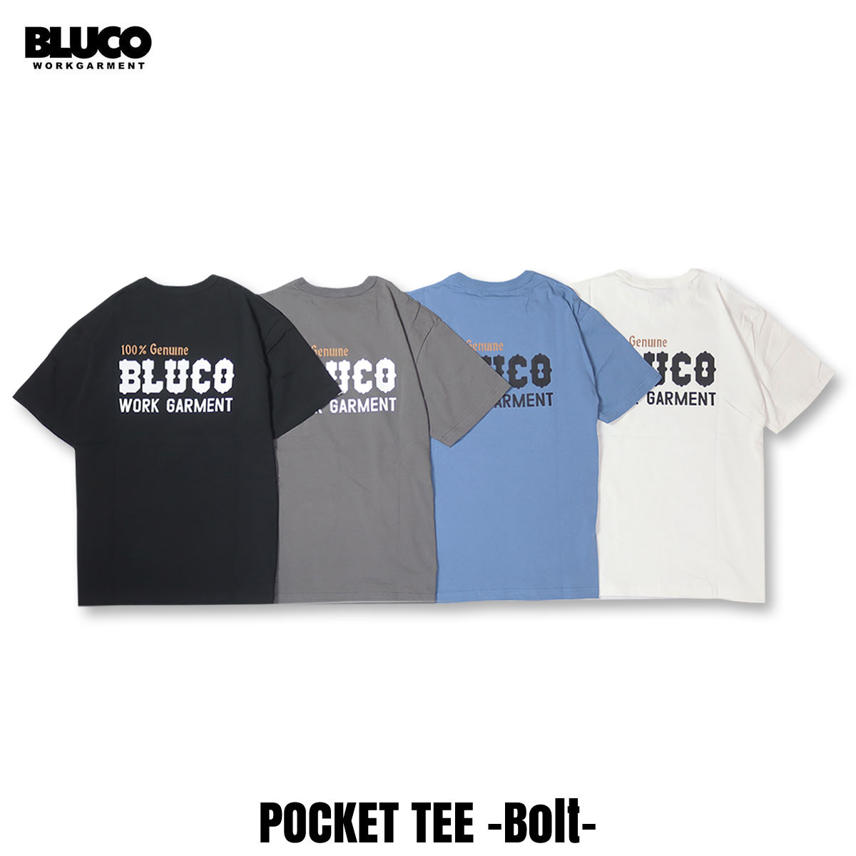 【楽天市場】☆送料無料☆BLUCO(ブルコ) OL-22-012 POCKET TEE -BOLT- 4色(BLK/CHL/SBLU/WHT ...