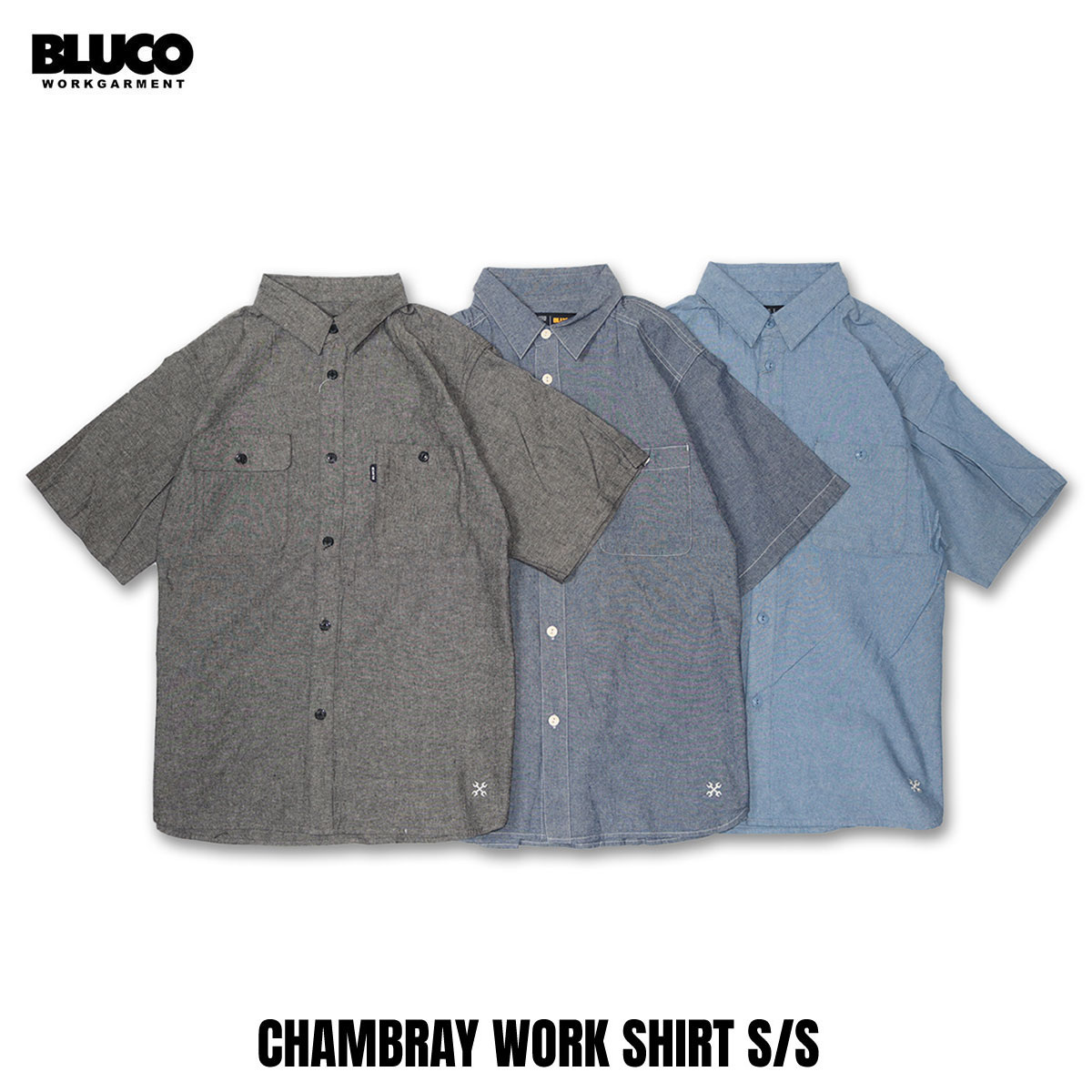 【楽天市場】送料無料!!BLUCO(ブルコ) OL-21-005 CHAMBRAY WORK SHIRT S/S 3色(BLACK/NAVY ...