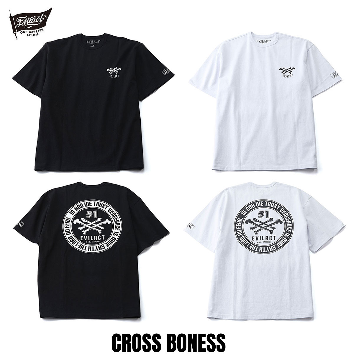 【楽天市場】☆送料無料☆EVILACT(イーブルアクト) 25CROSS BONE SS 2色(ブラック/ホワイト)：Pins store