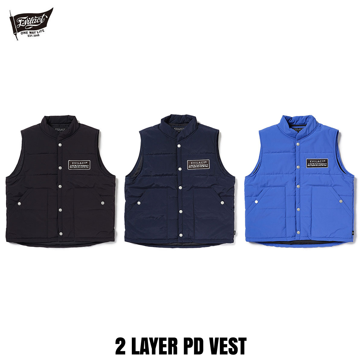 【楽天市場】☆送料無料サービス中!! EVILACT(イーブルアクト) 2LAYER PD VEST 3色(Black/Navy/Blue ...