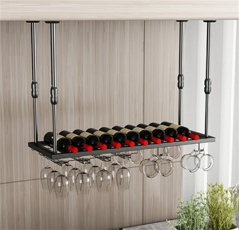【楽天市場】天井吊りワインゴブレットステムウェアラックワインシャンパングラスホルダー 高さ調節可能なワインボトルホルダーキッチンバーパブ ...