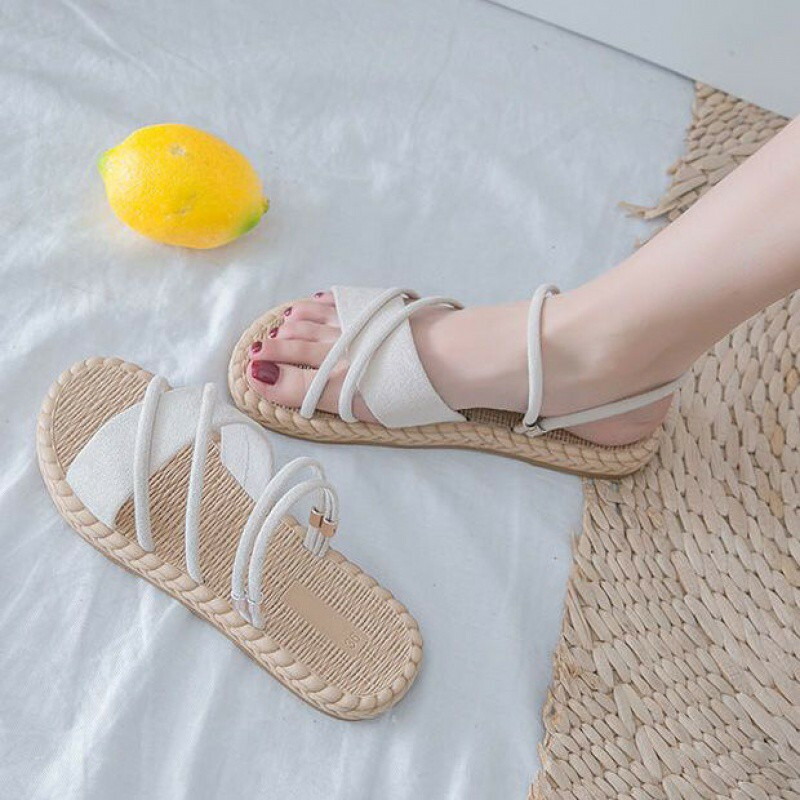 【楽天市場】送料無料 ジュート風 ベージュ 夏 ローヒール ぺたんこ 2WAYダブルストラップサンダル フラット アンクルストラップ シンプル 履きやすい ベージュ ブラック レディース ...