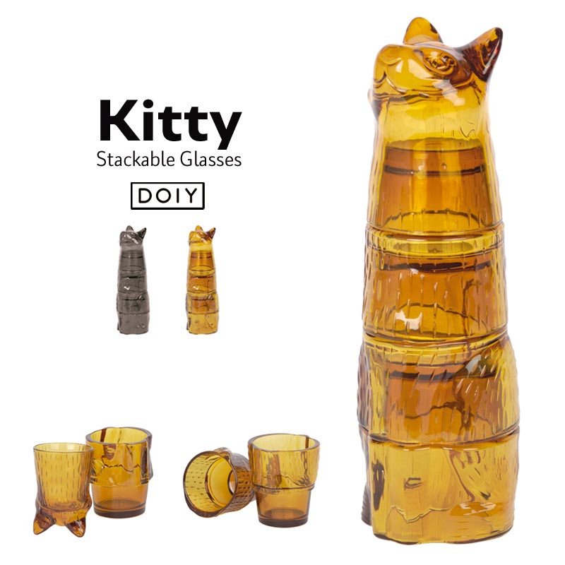 【楽天市場】Kitty Stackable Glass キティ スタッキンググラス doiy ドーイ 4pcs ブラック/ジンジャー 猫 ネコ ...