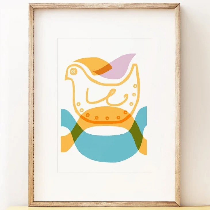 【楽天市場】【A3】SHAPE COLOUR PATTERN - Mid century Bird wall art print | アート ...
